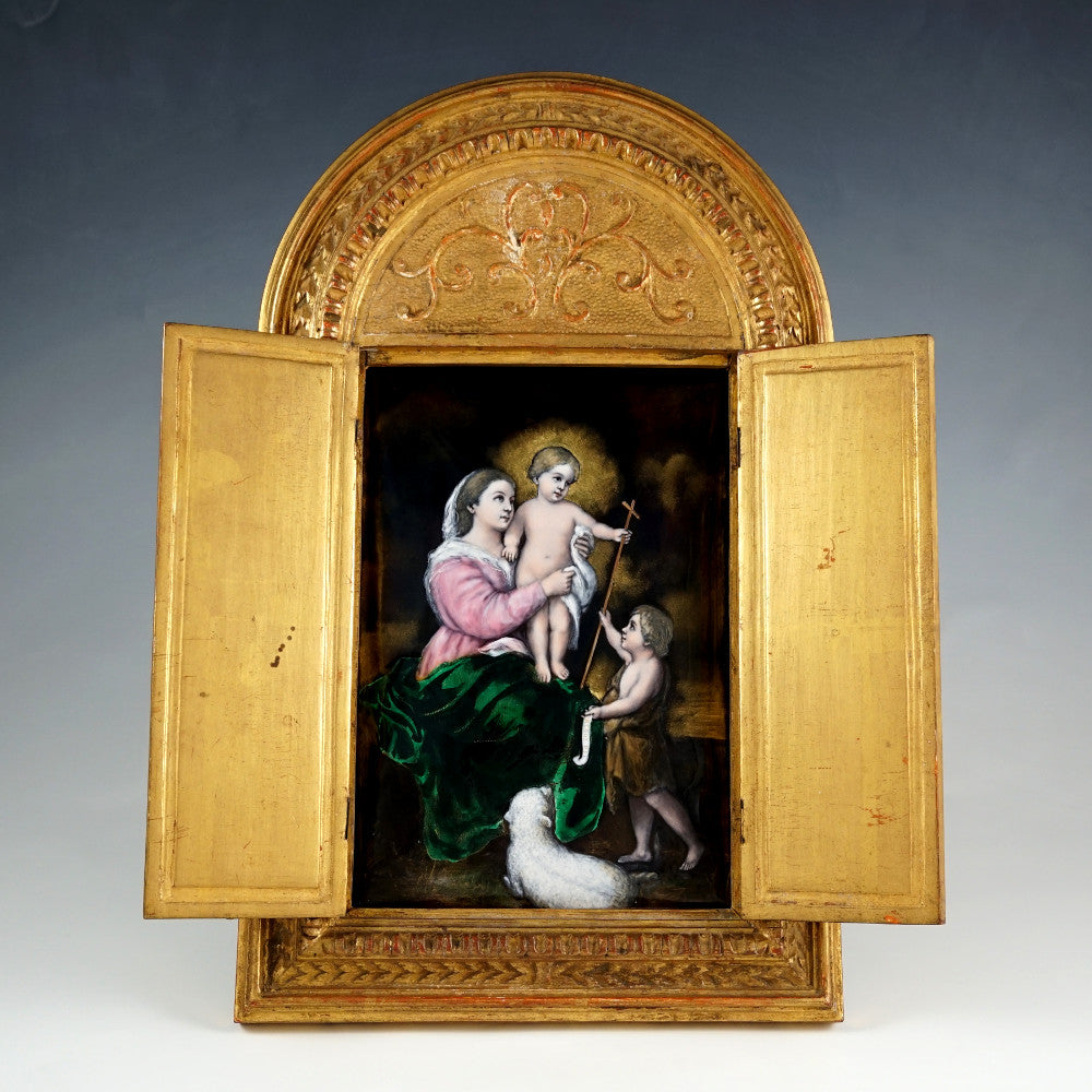 Antique French Limoges Enamel Plaque Gilt Wood Altar Triptych Religiou – The Antique Boutique
