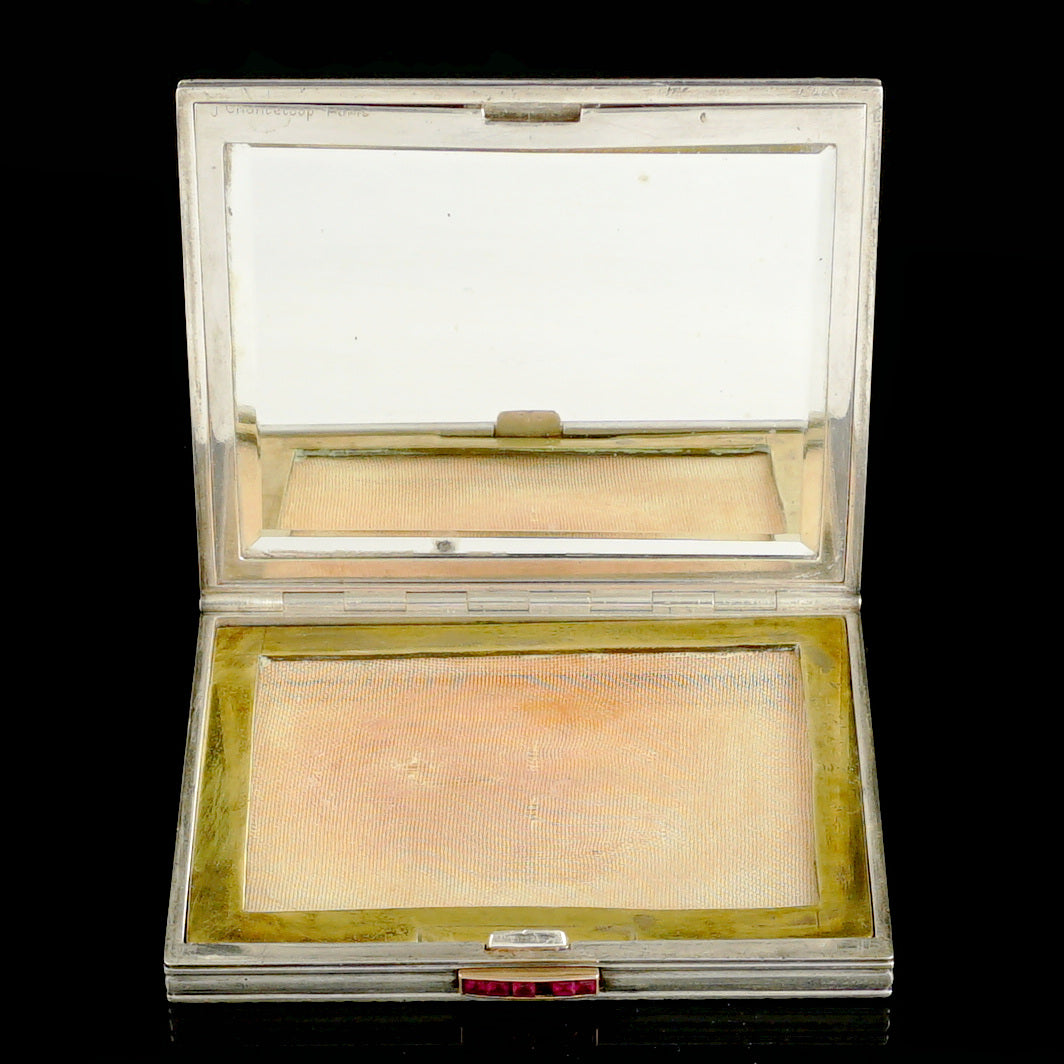 Art Deco French 18K Gold, Silver, Ruby Jeweled Compact – The Antique ...