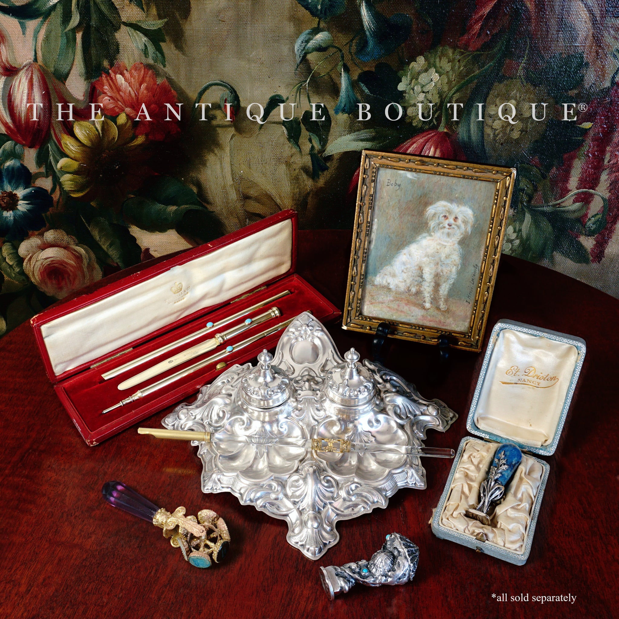 Antique French Napoleon III Empire Gilt Bronze Glass Dip Pen, Writing ...