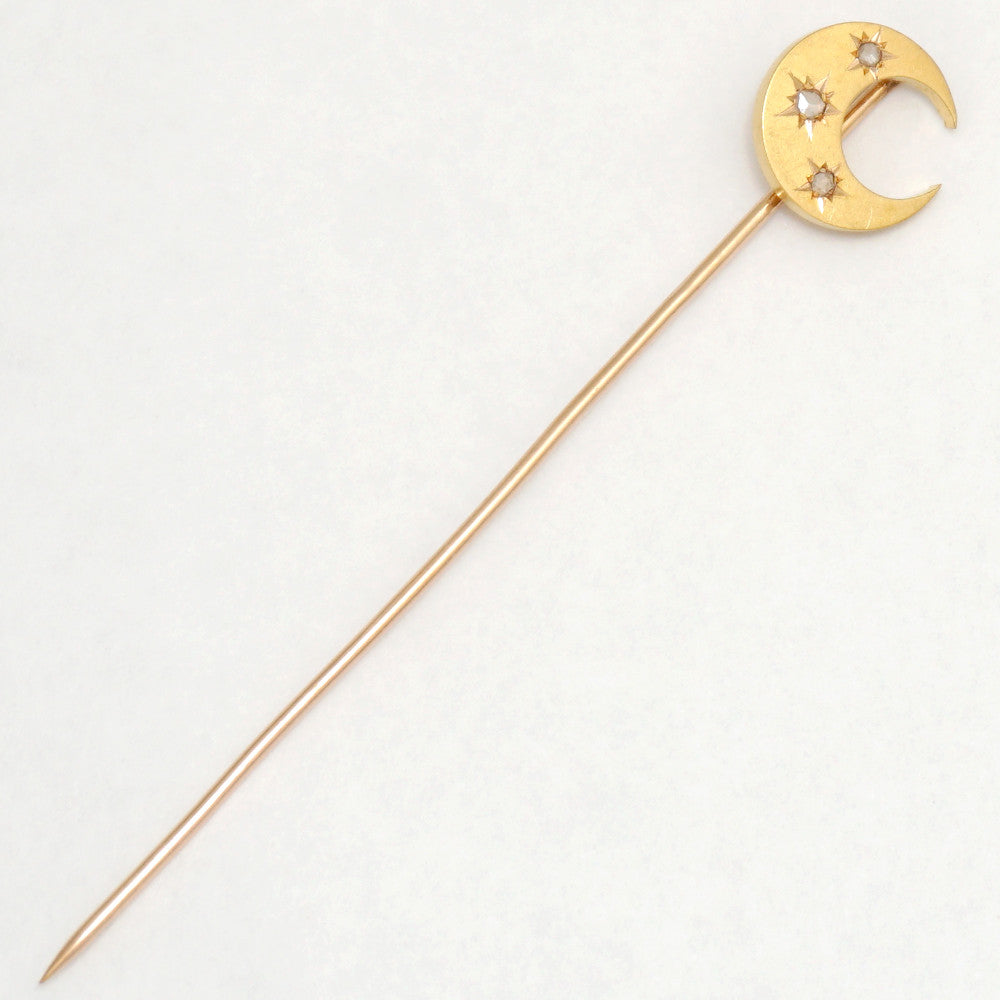 Antique French 18k Gold & Diamonds Stick Pin, Moon & Stars – The ...
