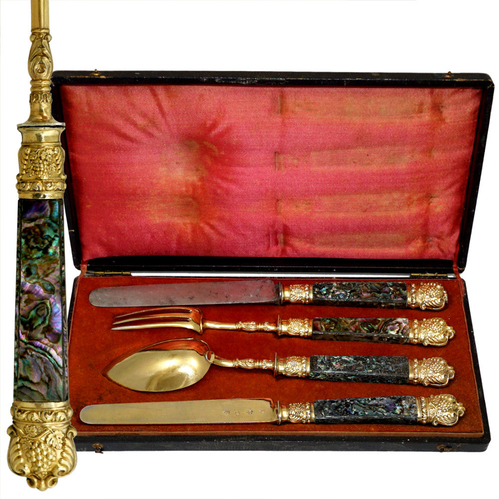 Antique French Sterling Silver Gold Vermeil 4pc Table Flatware Set, Gi ...