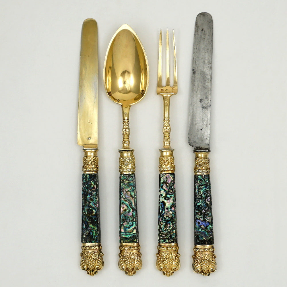 Antique French Sterling Silver Gold Vermeil 4pc Table Flatware Set, Gi ...