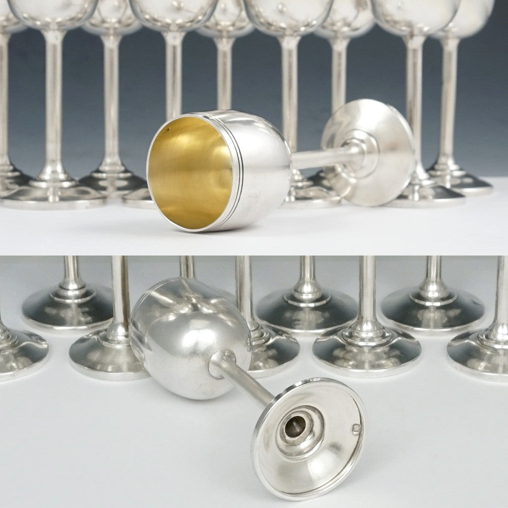 French Sterling Silver Liquor Cordial Goblets Cups Set of 12, Gold Ver ...