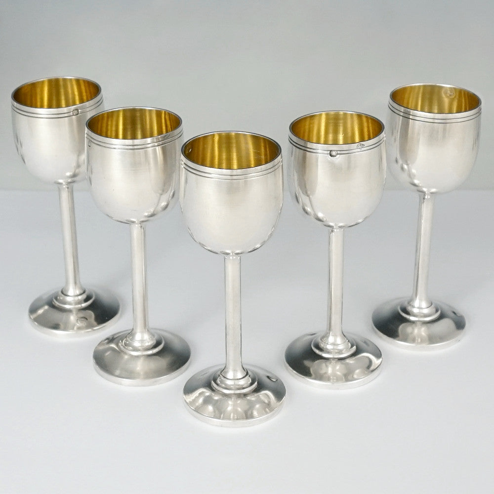 French Sterling Silver Liquor Cordial Goblets Cups Set of 12, Gold Ver ...