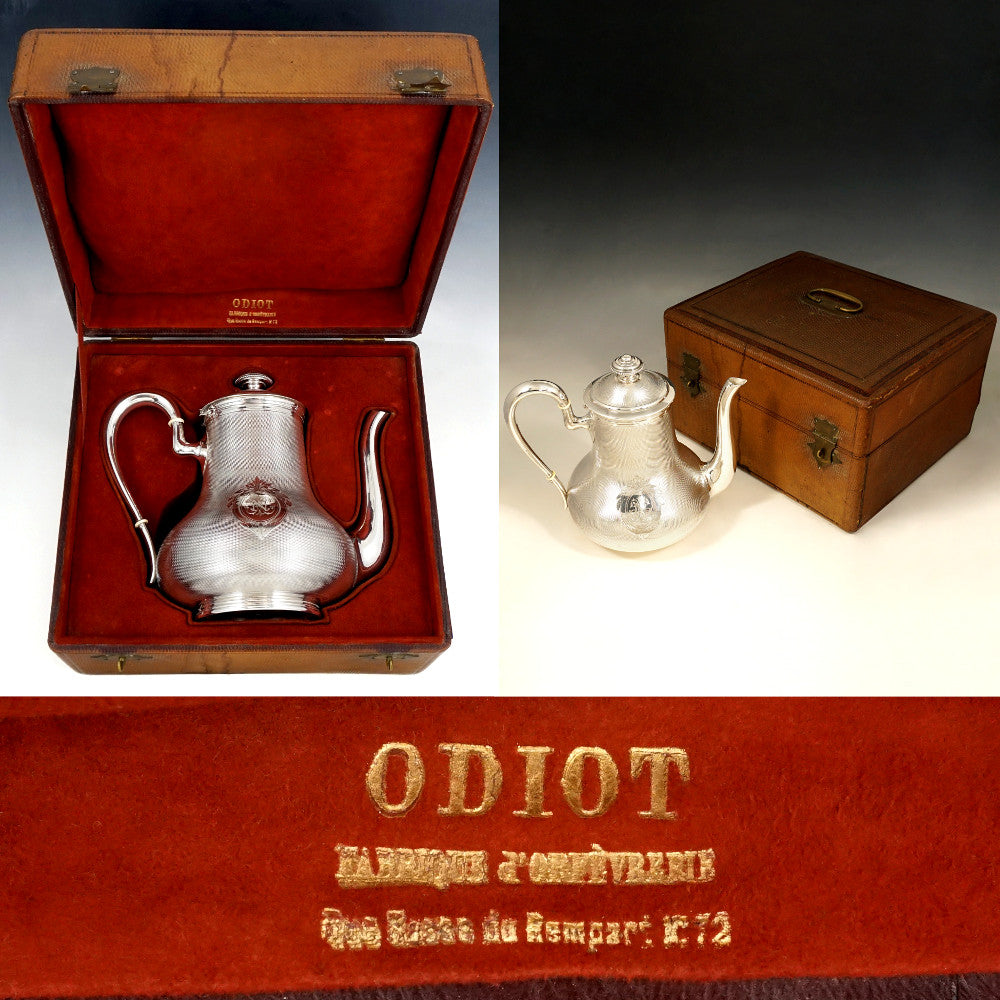 ODIOT - Antique French Sterling Silver Coffee Pot or Teapot in Box, 81 ...