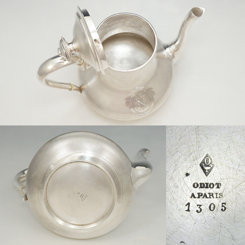 ODIOT - Antique French Sterling Silver Coffee Pot or Teapot in Box, 81 ...