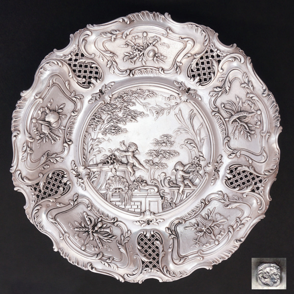 Antique French Sterling Silver Footed Compote Repousse Cherubs & Pierc ...