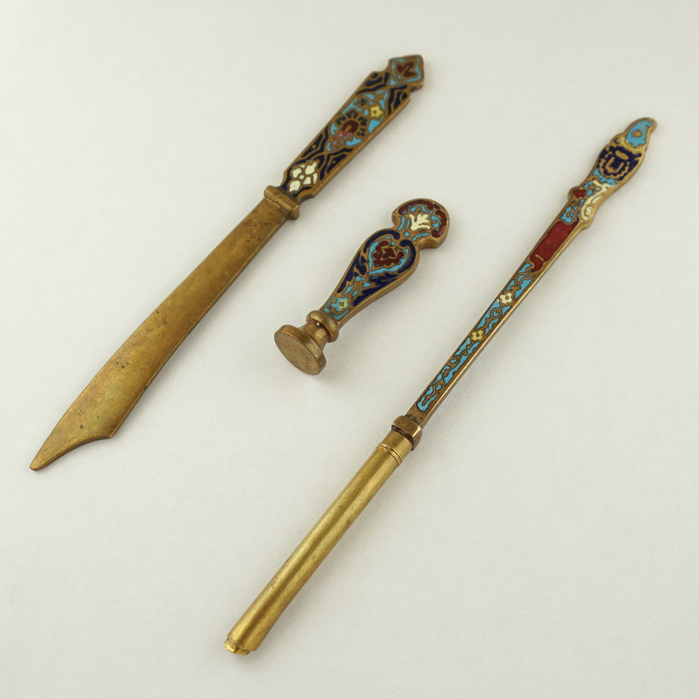 Antique French Champleve Enamel Bronze Writing Calligraphy Set – The ...
