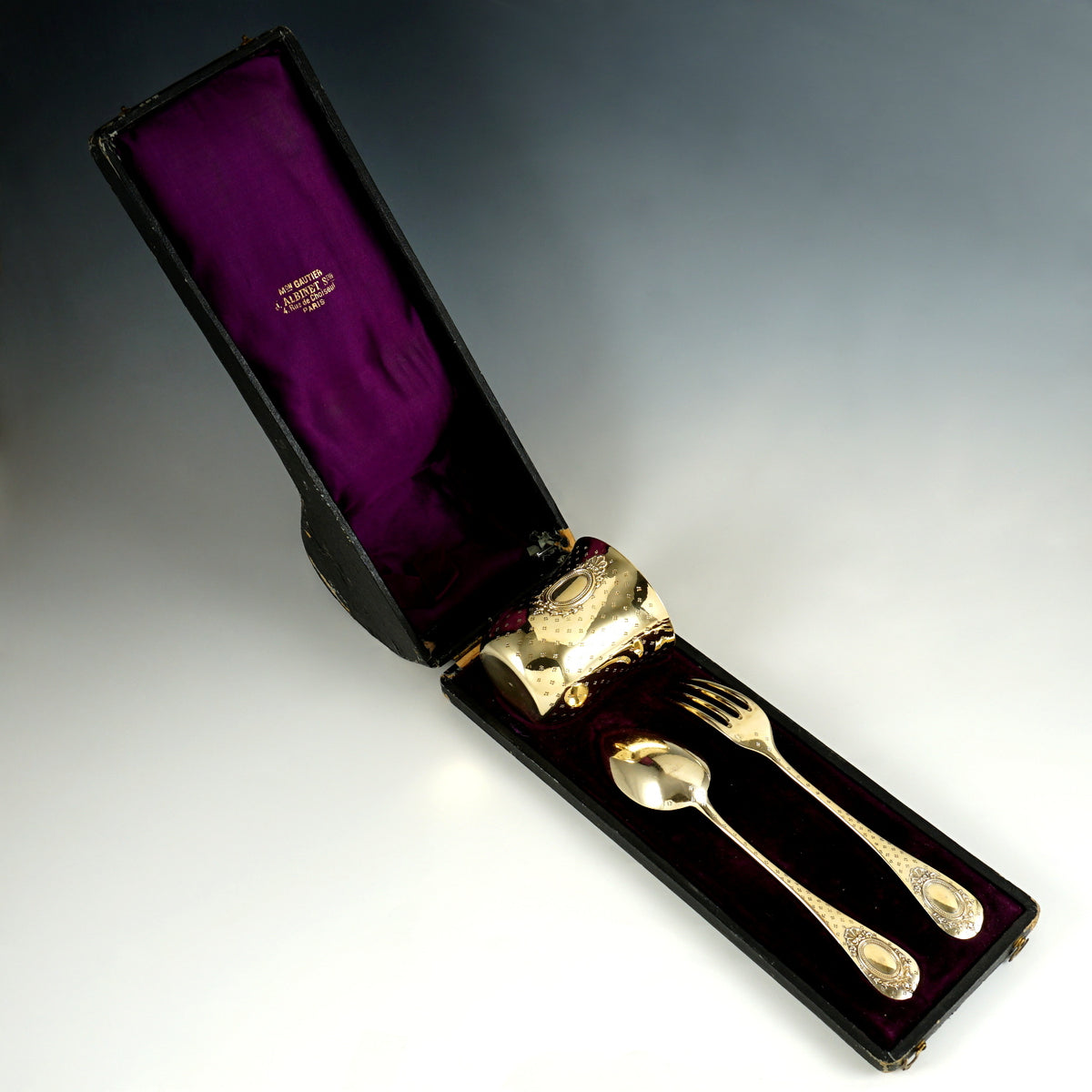Antique French Sterling Silver Gilt Vermeil 3pc Flatware & Tumbler Cup ...