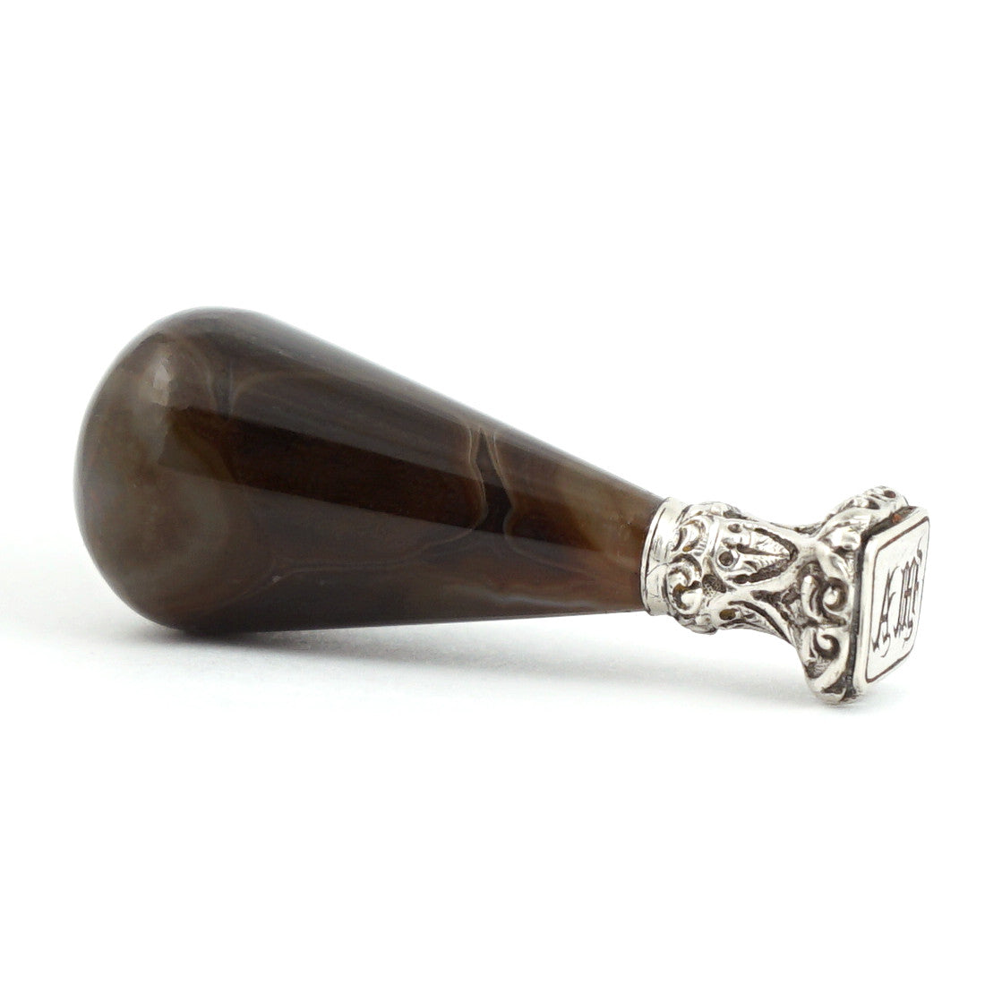 Antique French .800 Silver Wax Seal Banded Agate Stone Handle, Desk St ...